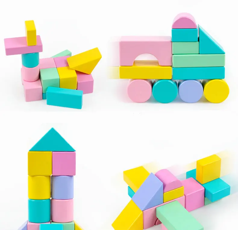 28PCS large wooden blocks Baby toys,Macaron colour Building Block log ...