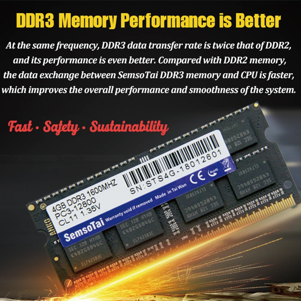 SemsoTai ram ddr3 4gb 1600MHz Память PC3-12800 CL = 11 1,35 v 204Pin 0 ...