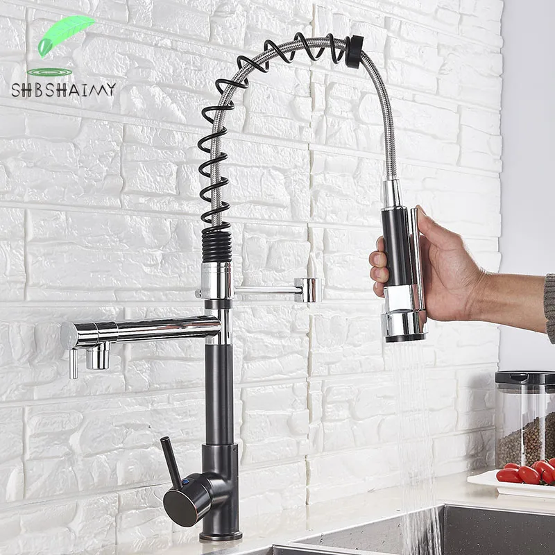 Shbshaimy Black And Chrome Spring Kitchen Faucet Hot Cold Water Mixer ...