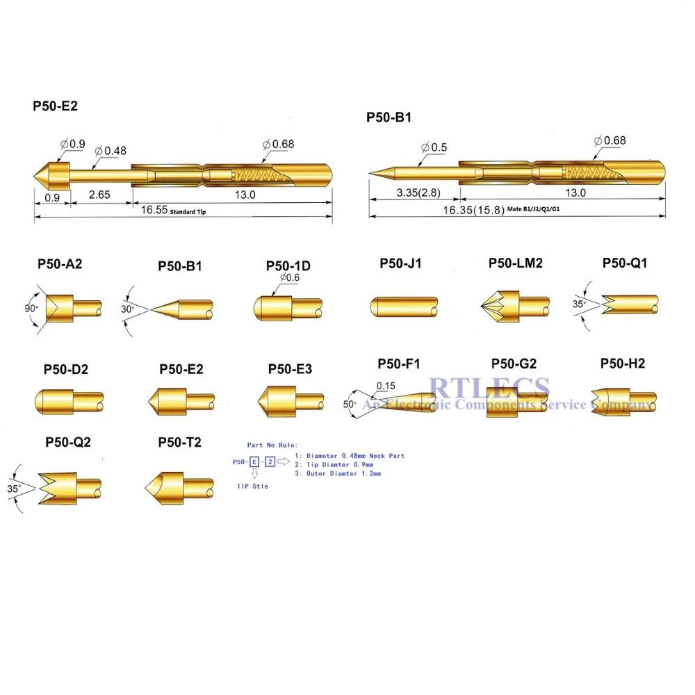 100pcs Spring Loaded Test Probe P50 Series Bare Pcb Testing Pogo Pin ...