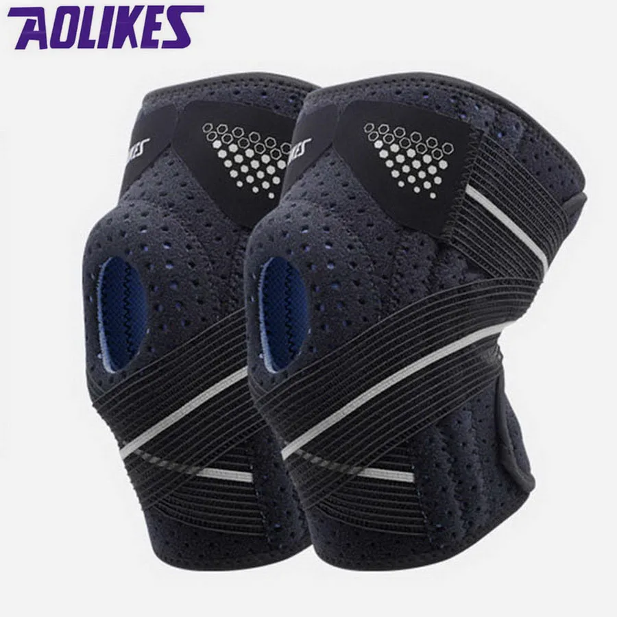 2Pcs-Sport-Knee-Pads-Cycling-Knee-Brace-Compression-Orthosis-Springs ...