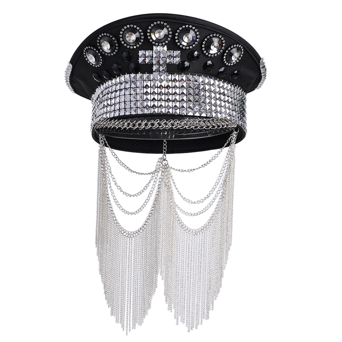 Sexy-Women-Punk-Style-Veil-Military-Cap-Hat-with-Silver-Rivet-Steampunk ...