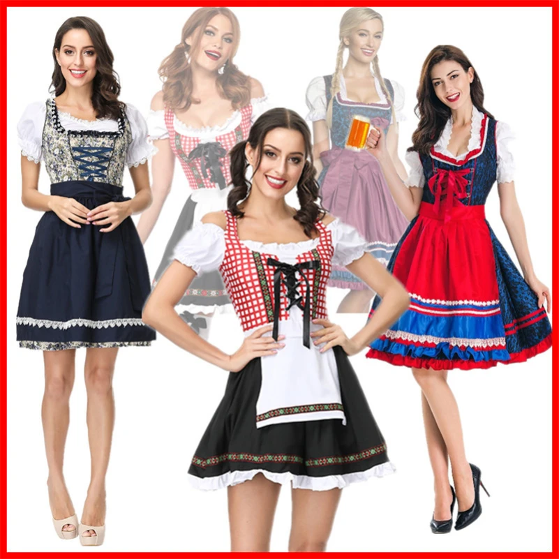 Women German Oktoberfest Dress Fancy Square Collar Puff Sleeve ...