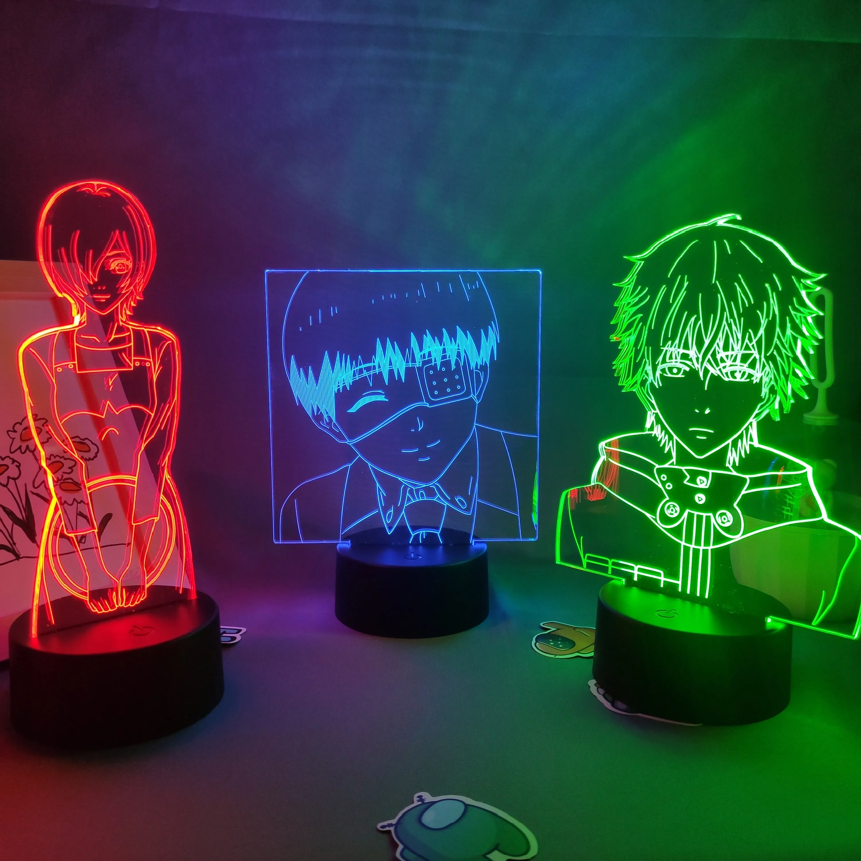 Anime Tokyo Ghoul Figure Kaneki Ken 3D LED Lamp RGB Night Lights Cool ...