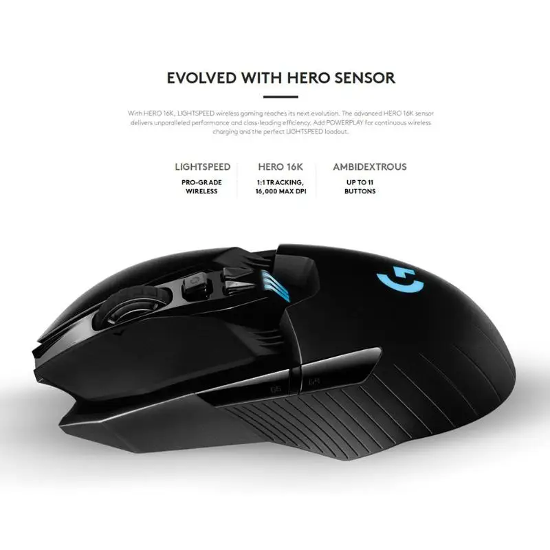 Logitech G903 LIGHTSPEED USB Беспроводная 16000 dpi HERO 16K оптическая игровая мышь ...