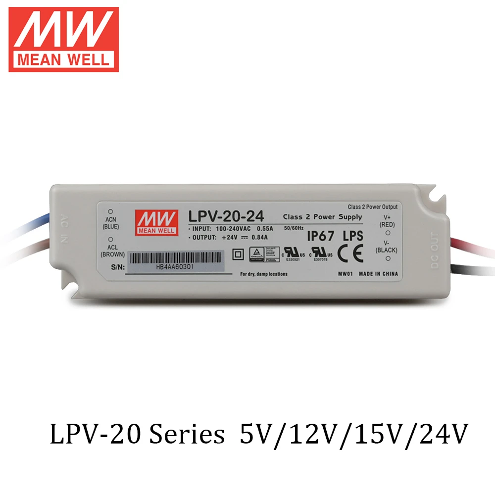 Mean Well Switching Power Supply LPV-20 20W 5V 12V 15V 24V Constant Voltage Waterproof Plastic ...