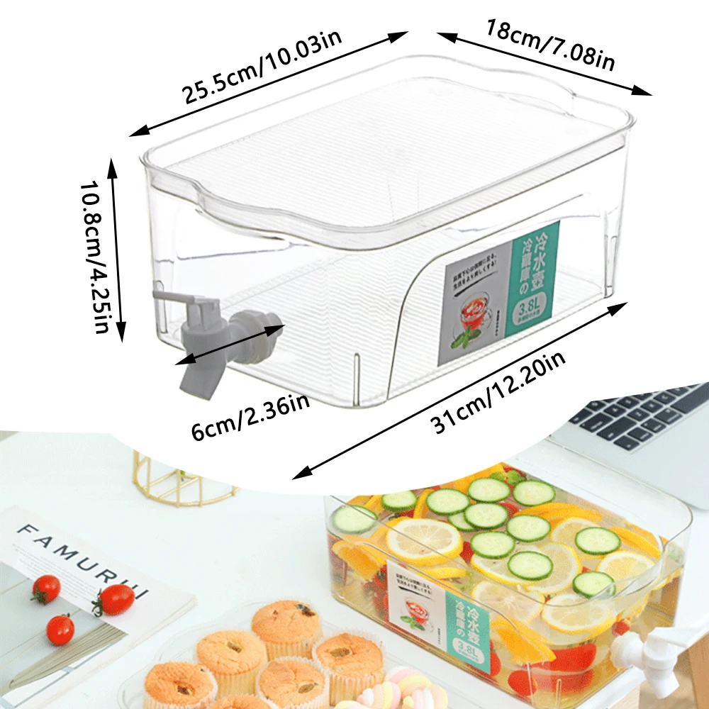 3.8L Water Jug with Faucet Cold Water Bottle Container Lemon Juice ...