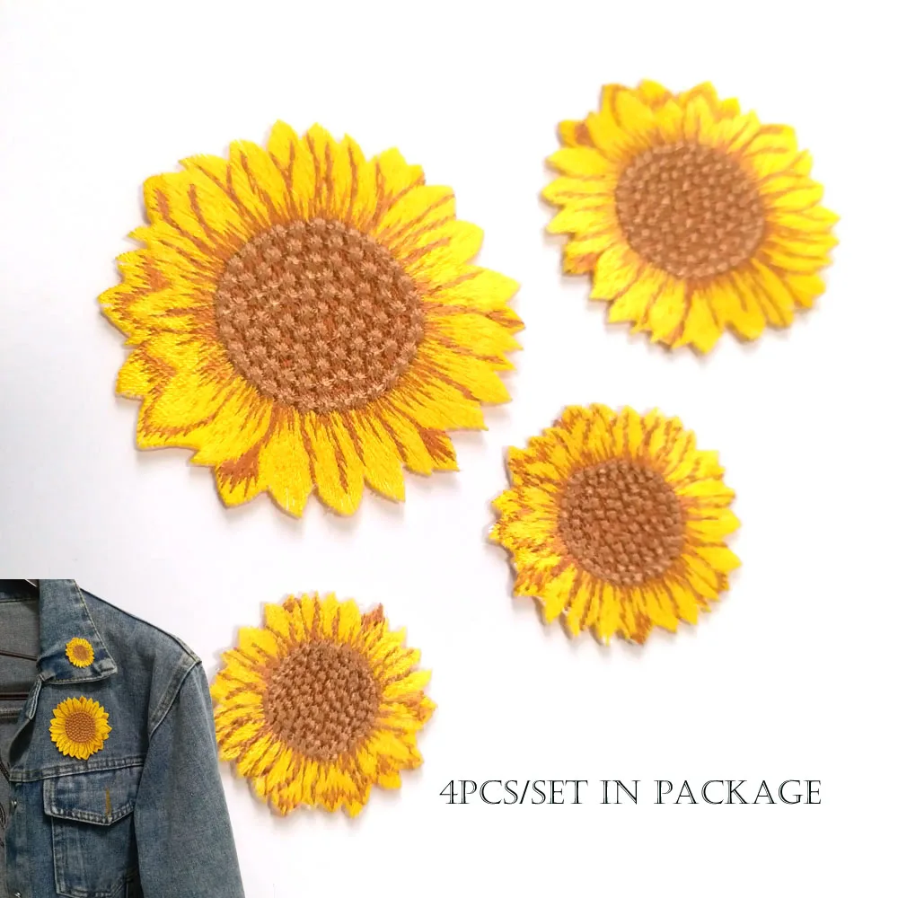 4pcs/set Fashion Iron On Patches For Clothing Sunflower Embroidery ...