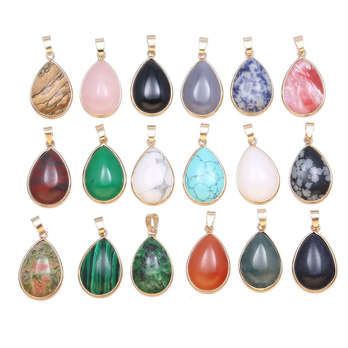 Natural Stone Agates Pendant Drop Shape Crystal Turquoises Charms For ...