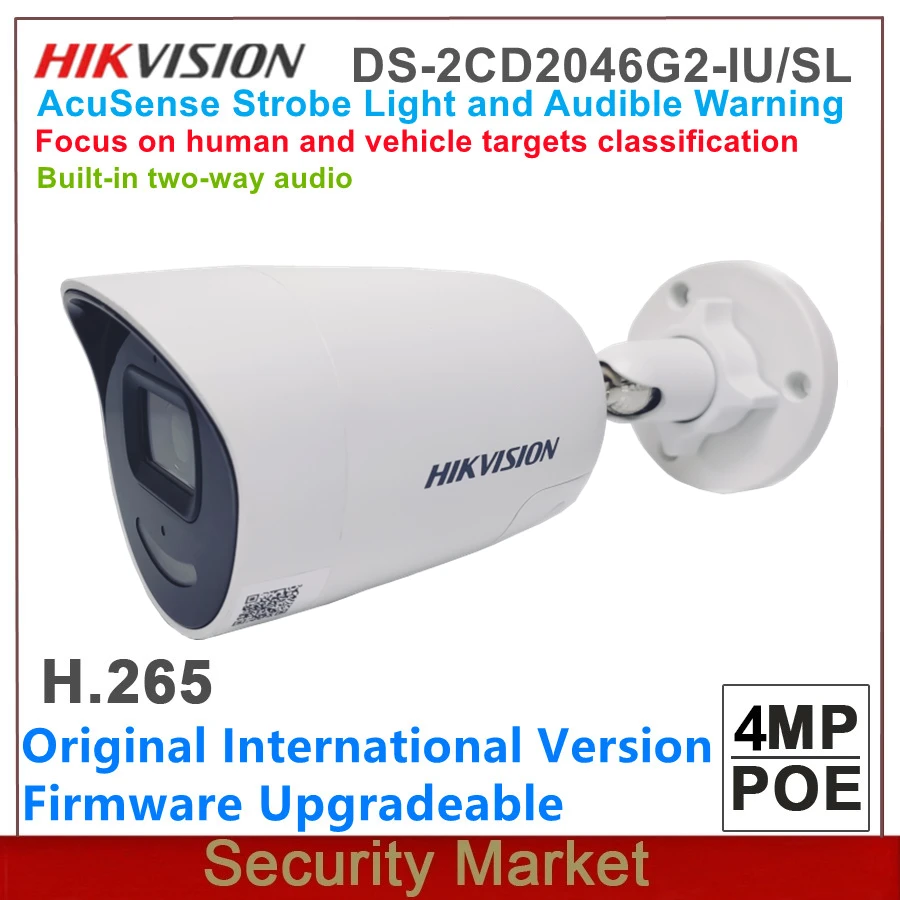 New Original Hikvision DS 2CD2046G2 IU/SL 4MP POE IR AcuSense Strobe Light and Audible Warning ...