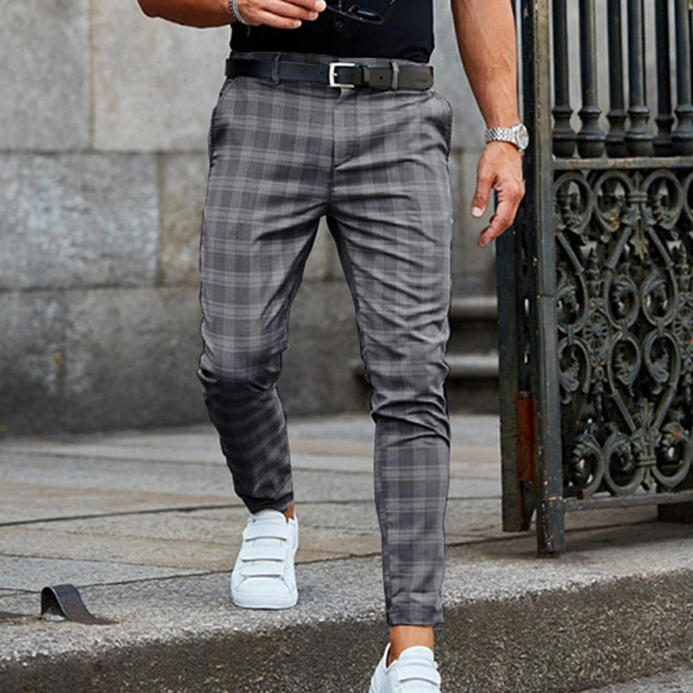 Trousers Popular Mid-rise Checkered Pattern Pants Bottoms Men Pants ...
