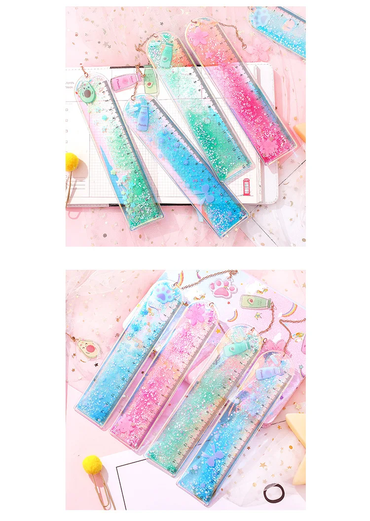 Cartoon Sequin Mermaid Print Glitter Ruler With a Pendant - KawaiiMerch.com