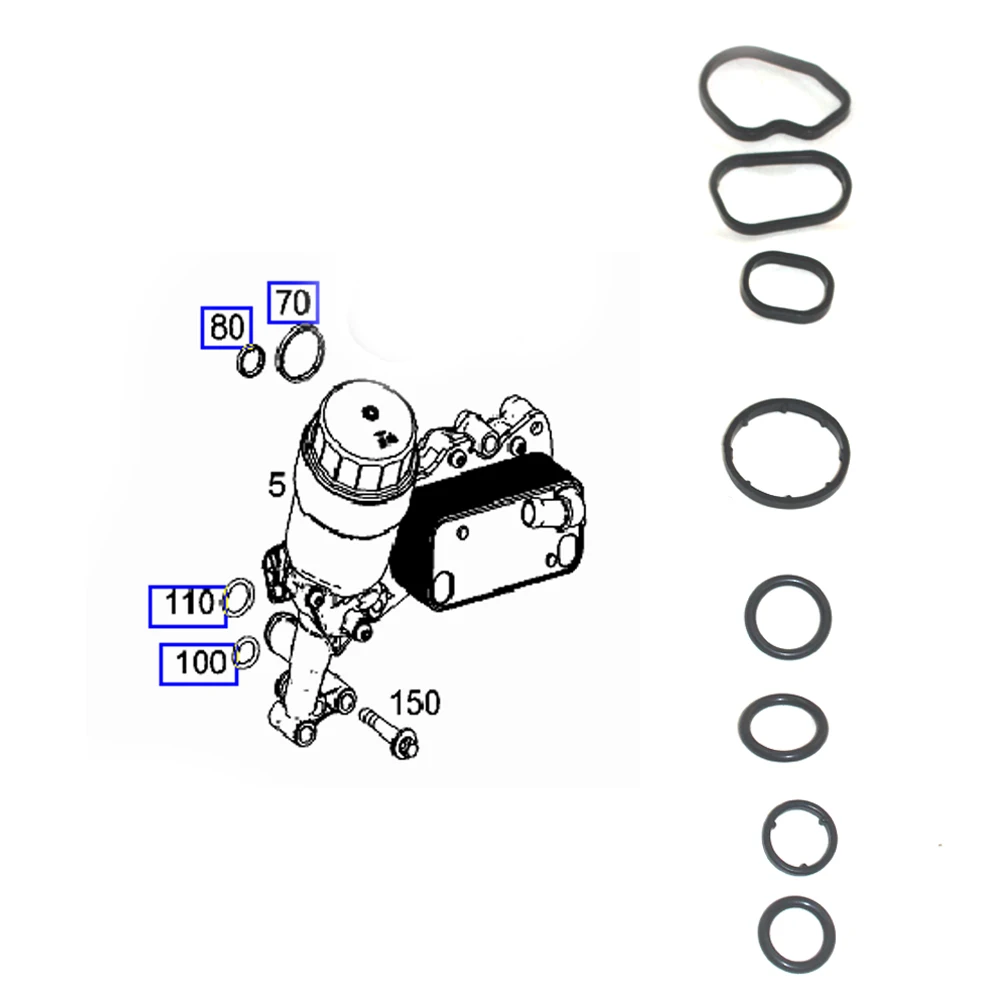 8pcs One Set Oil Cooler Seal Om651 6511801310 6511800665 6511800810 ...