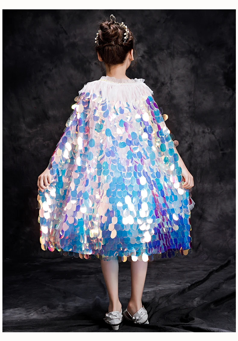 Girls-Mermaid-Cloak-Children-Colorful-Sequined-Cape-Princess-Ariel ...