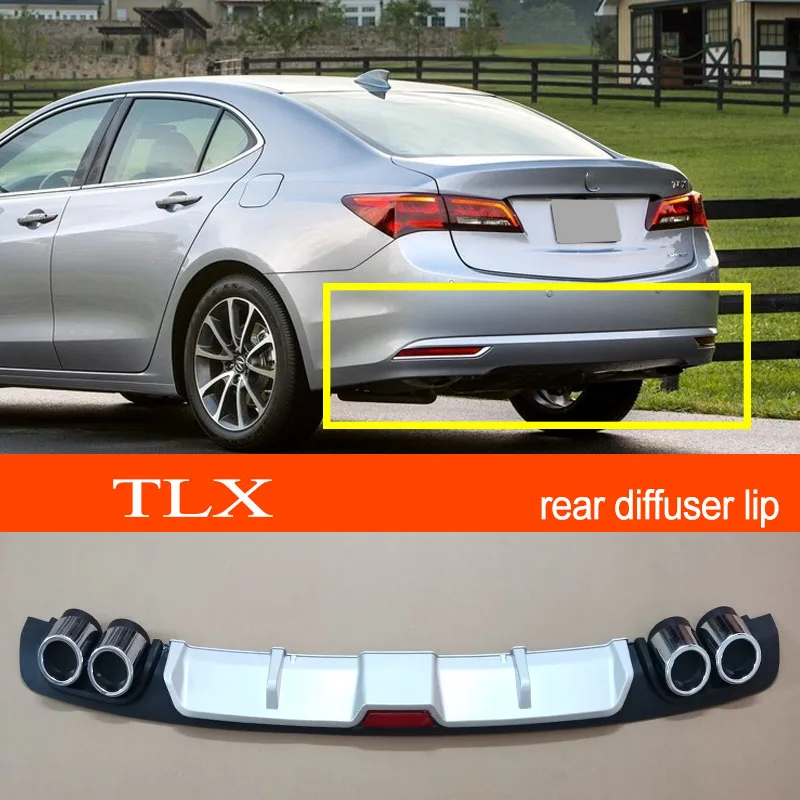 TLX-ABS-Plastic-Silver-Black-Car-Rear-Bumper-Rear-Diffuser-Spoiler-Lip ...