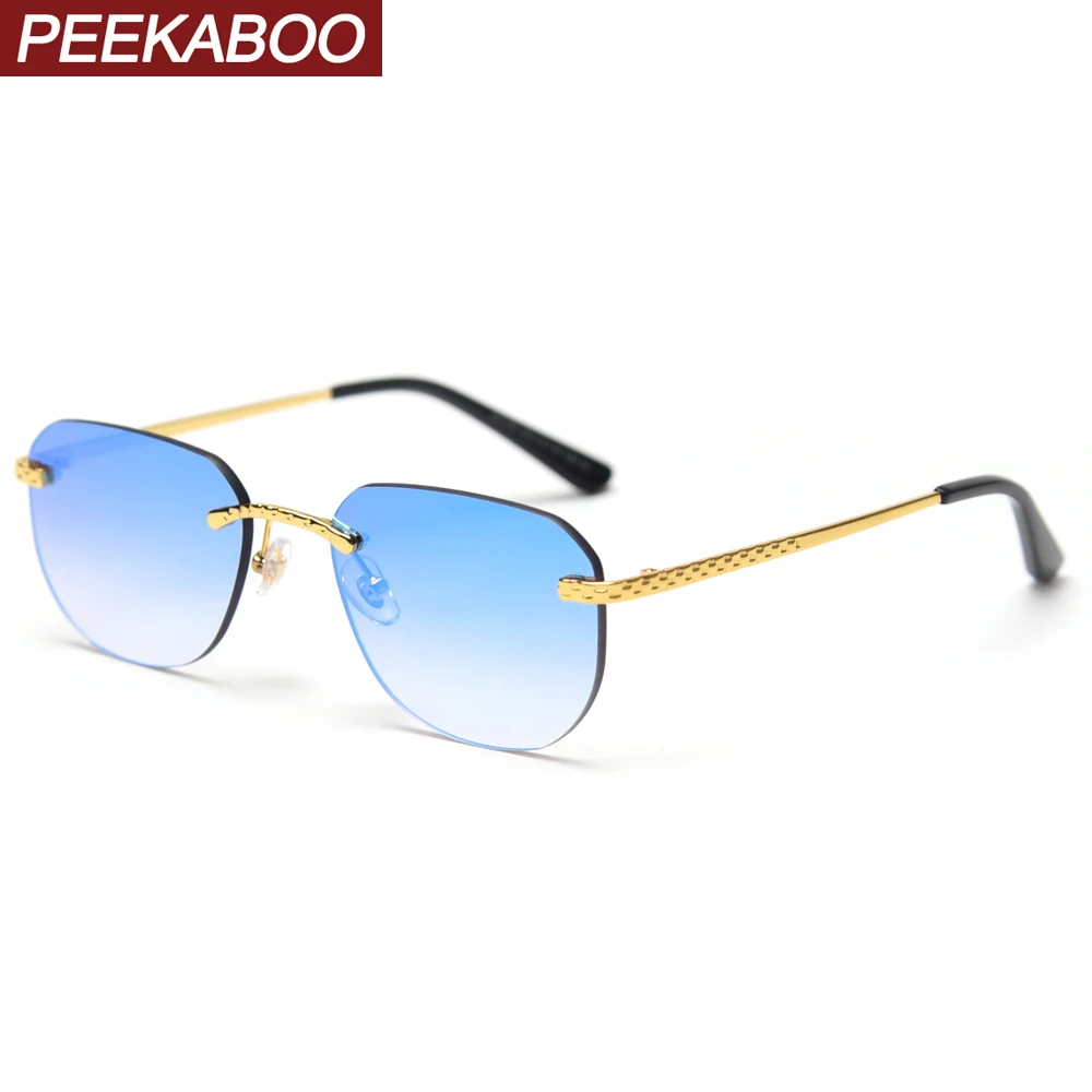 Peekaboo Rimless Square Sunglasses Men Mirror Blue Green Red Frameless ...