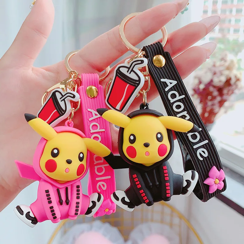 Cartoon Anime Pikachu Doll Pokemon Keychain Kawaii Bell Pokemon Go ...