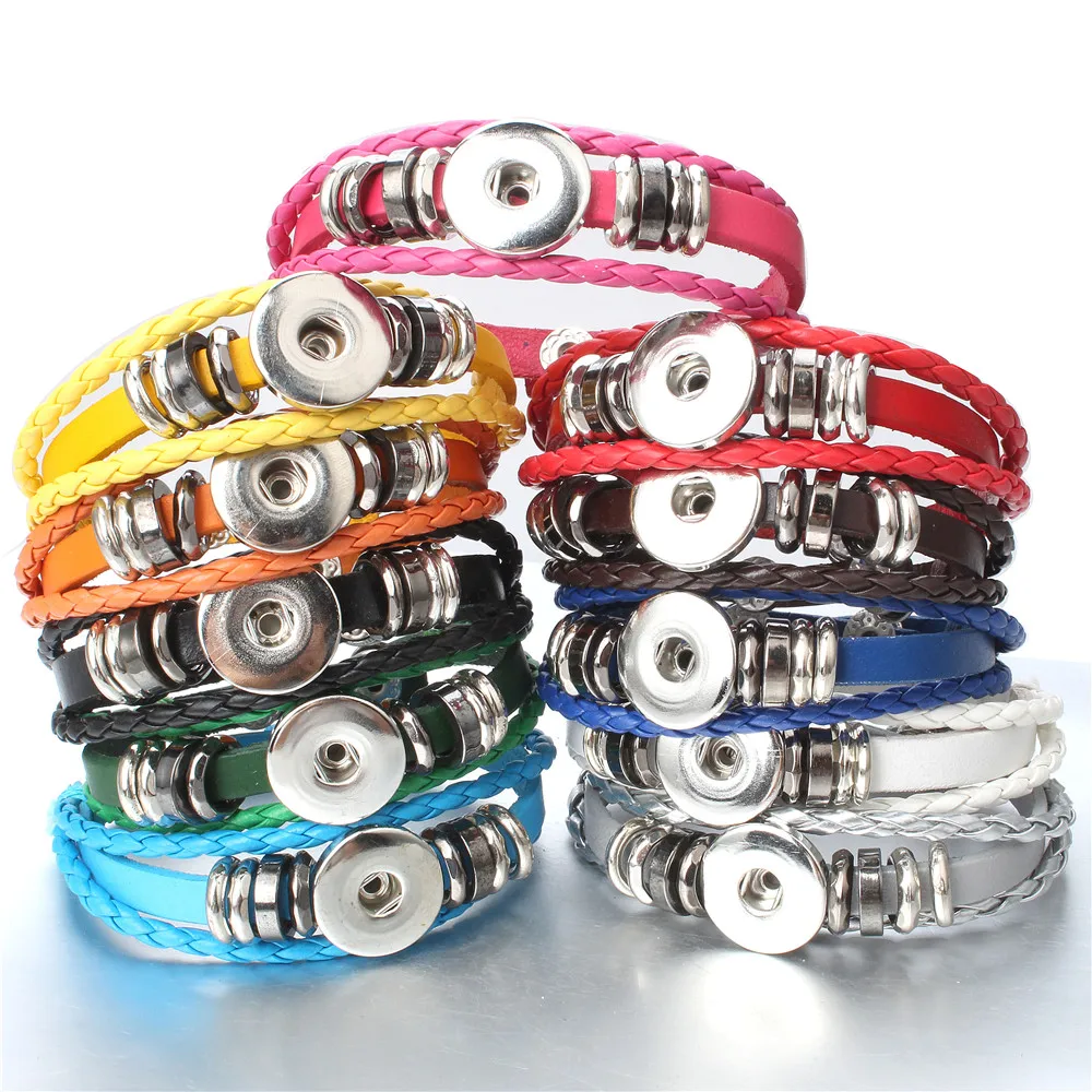 Hot Sale Snap Leather Bracelet Retro Handmade Braided Leather Button ...