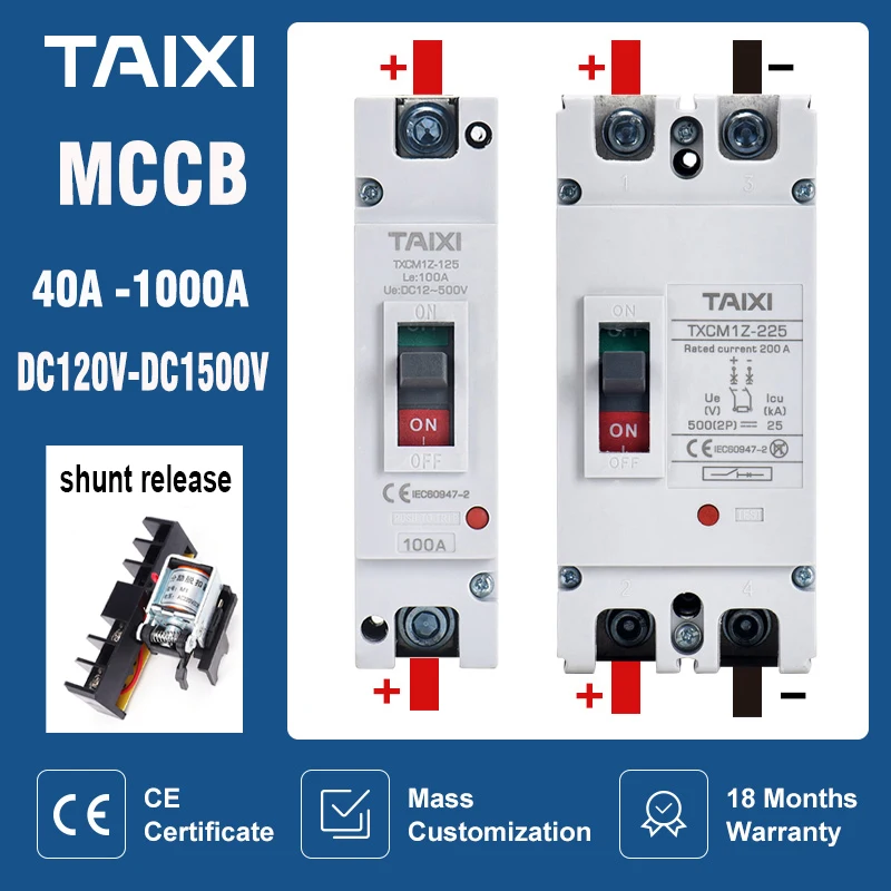 TAIXI Solar MCCB 500V 1000V 1500V DC Photovoltaic Circuit Breaker 150A ...