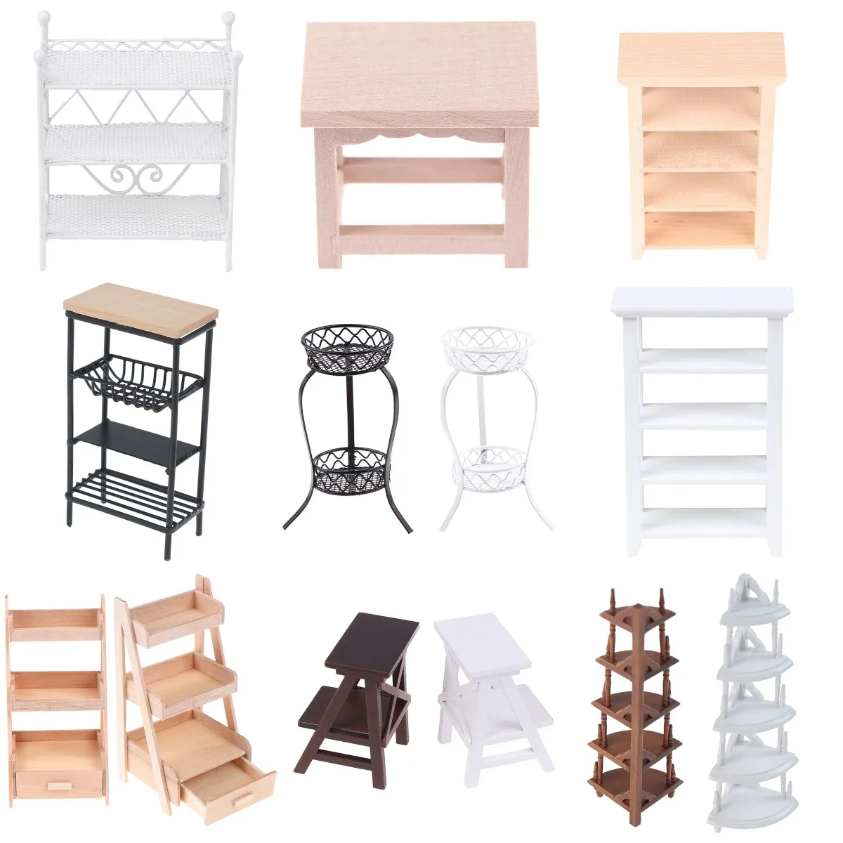 Maison De Poupée En Bois Et Plastique, 1 Pièce, Échelle 1:12, Étagère En Métal, Support À Fleurs ...