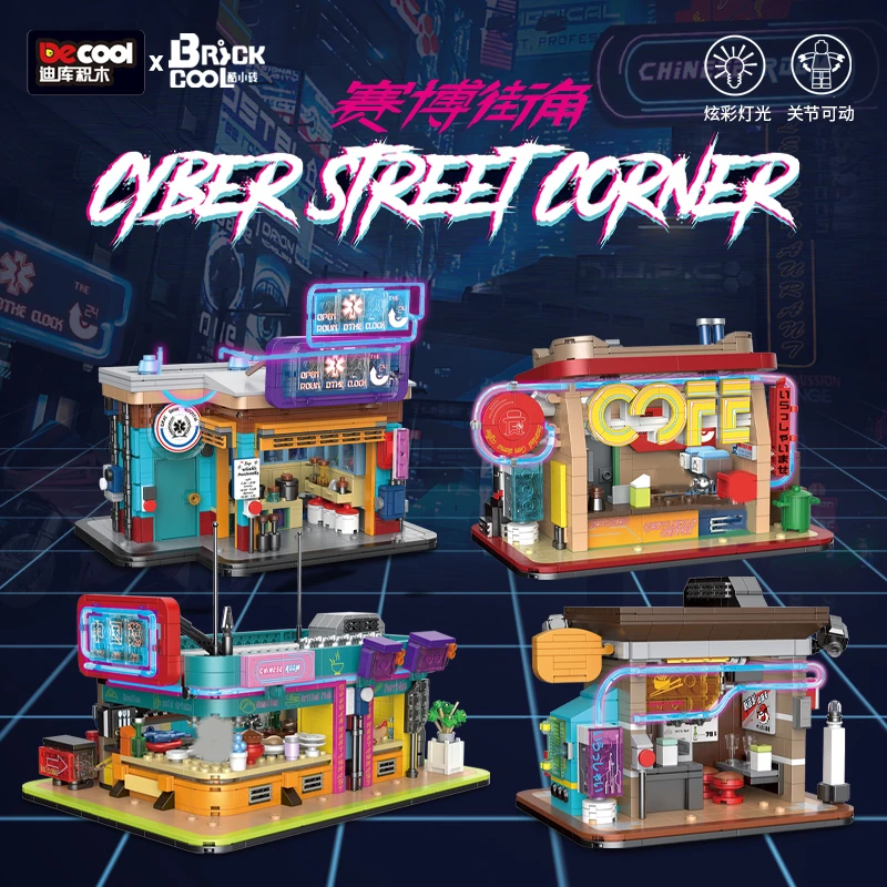 DECOOL City Cyberpunk Cafe Corner Shop Building Blocks Industrial Style Streetview With LED ...