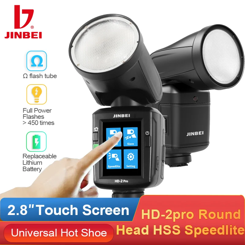 Jinbei HD 2pro Ttl Speedlite Draagbare 1/8000S Hss Ronde Hoofd Outdoor Camera Flash Voor Canon ...