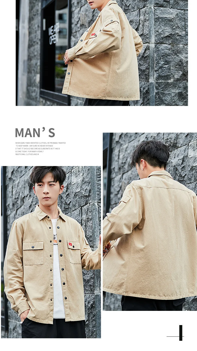 Винтажная Мужская рубашка, Новая мода, длинный рукав, сплошной цвет ...