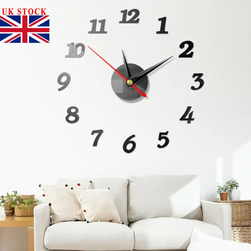 Современные большие настенные часы объемная Зеркальная Наклейка Уникальный большой номер часы