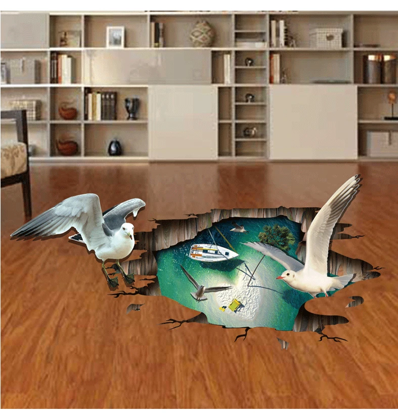 Large 3D Seagull Floor Wall Sticker Kids Room Home Decor Living Room ...