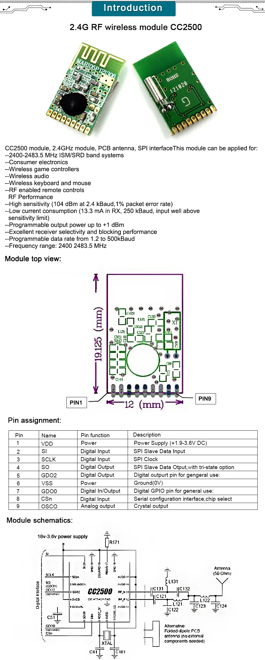 CC2500 receptor y transmisor, 2,4G módulo inalámbrico de RF CC2500 ...