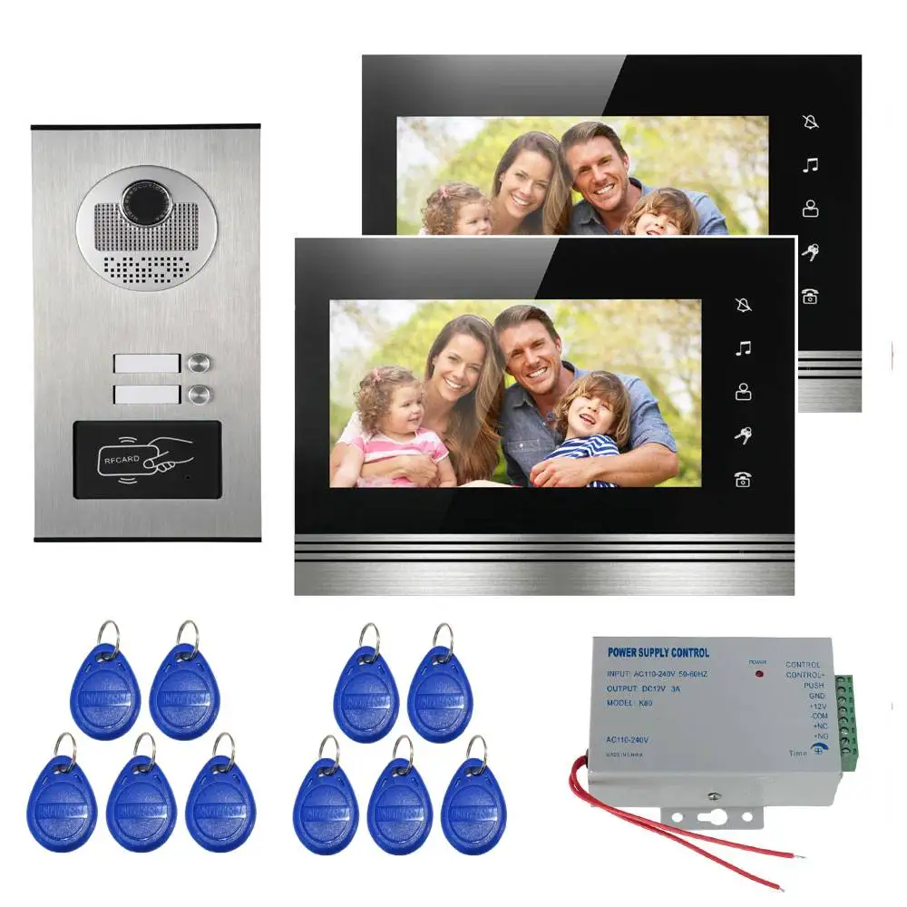 7 inch Color Monitors Wired Video Intercom Door Phone RFID Card Audio ...