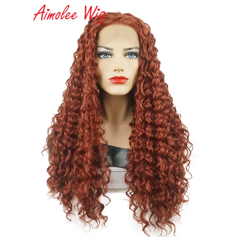Peluca de pelo rizado largo rojo cobrizo, cabello sintético resistente ...