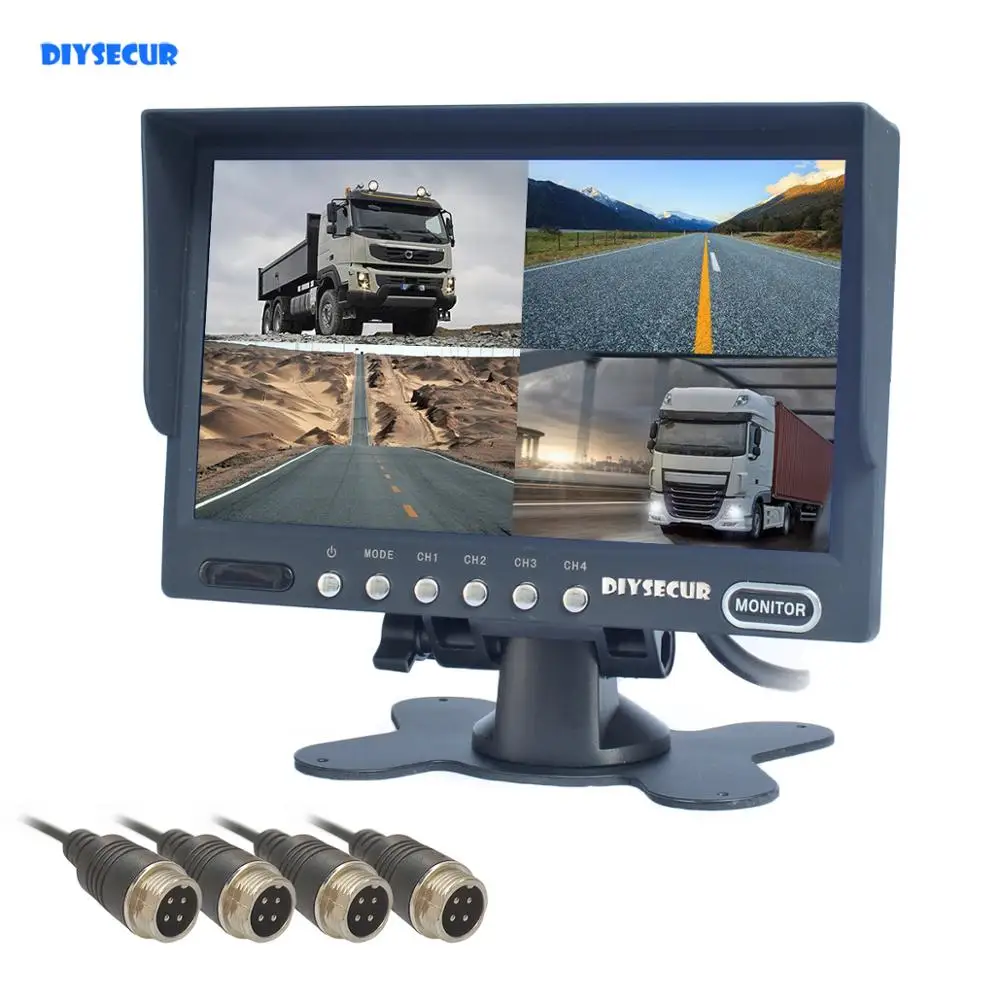 Diysecur 4pin Dc12v-24v 7" 4 Split Quad Lcd Screen Display Color Rear ...