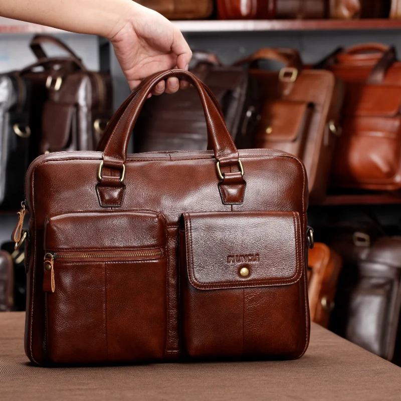 PI UNCLE Genuine Leather Briefcase Laptop Satchel Lawyer Bag Work Bag ...