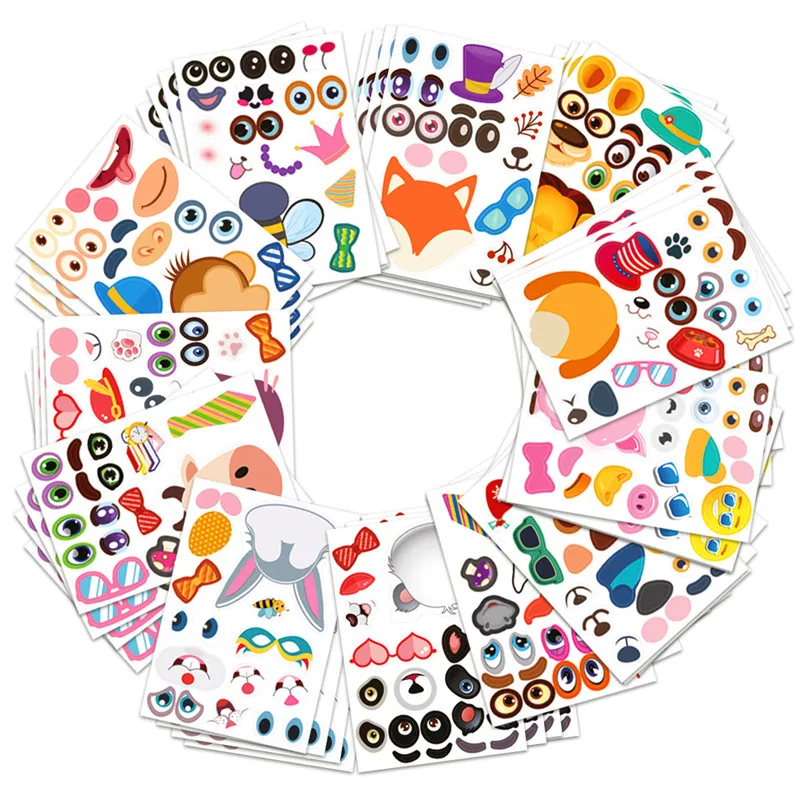 Kids Diy Stickers Children Puzzle Games Make-a-face Animal Assemble ...