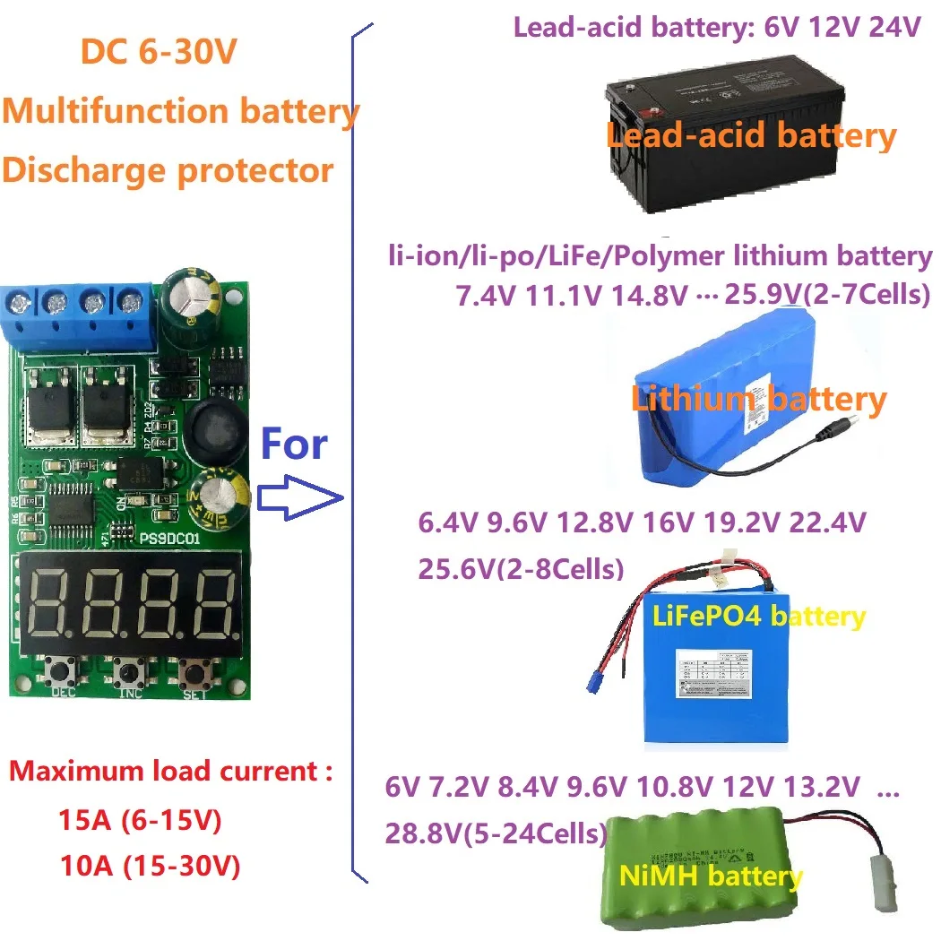 10A-DC-6-30V-Multipurpose-Battery-Discharge-Protector-Module-for-Lead ...