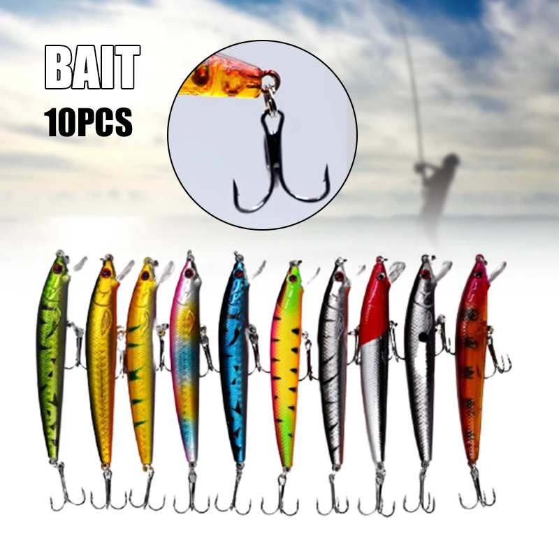 10 PCS Fake Fish Lure Wobbler Baits with Hook Hard Fishing Supplies for ...