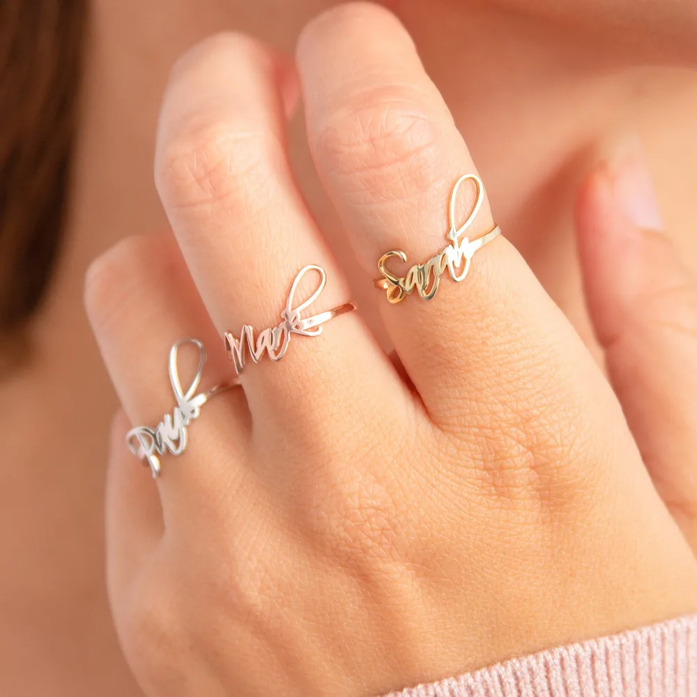 Custom Name Ring Stainless Steel Adjustable Gold Ring Personalized Name ...