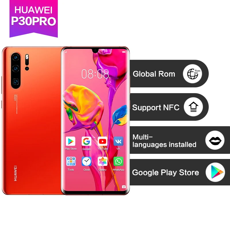 Global ROM HUAWEI P30 Pro 8GB 512GB Full Screen Mobile Phone NFC Smartphone Octa Core Android ...
