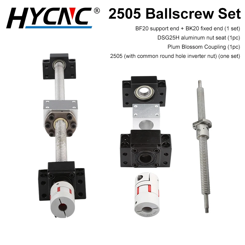 2505 Set: 2505 Ball Screw With BK20BF20 End Processing + Nut 2505 + Nut ...