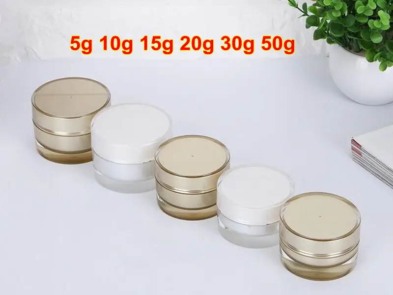 2pcs 5g 10g 15g 20g 30g 50g White/Gold Cosmetic Jar Plastic Refillable ...
