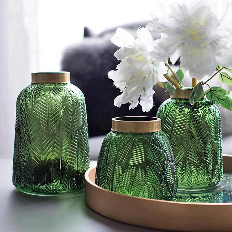 Vase Decoration Home Green Glass | Glass Hydroponic Flower Pot | Green ...