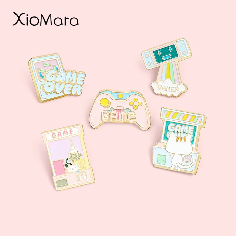 Cartoon Girly Style Game Console Enamel Pins Fashion Pink Brooches ...