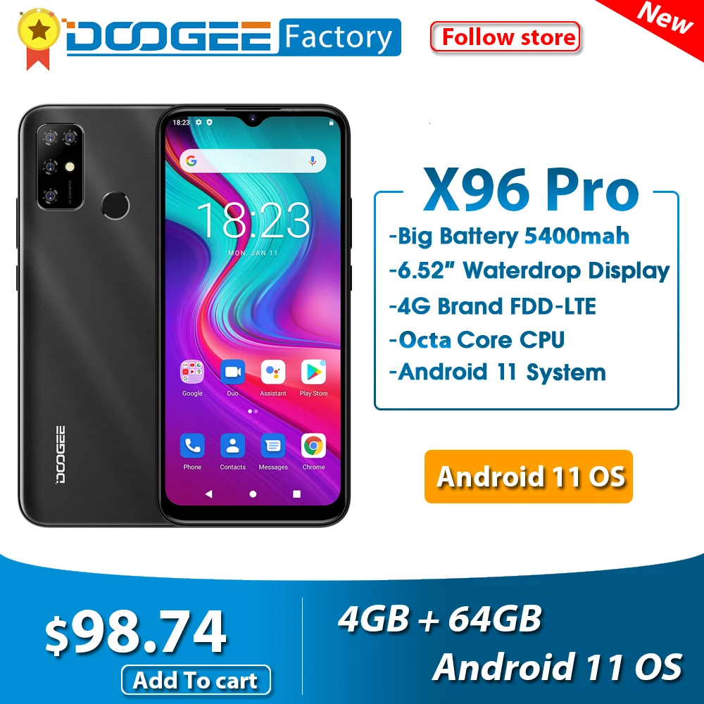 Doogee smartphone x96 pro, processador octa core, 4gb de ram, 64gb de ...