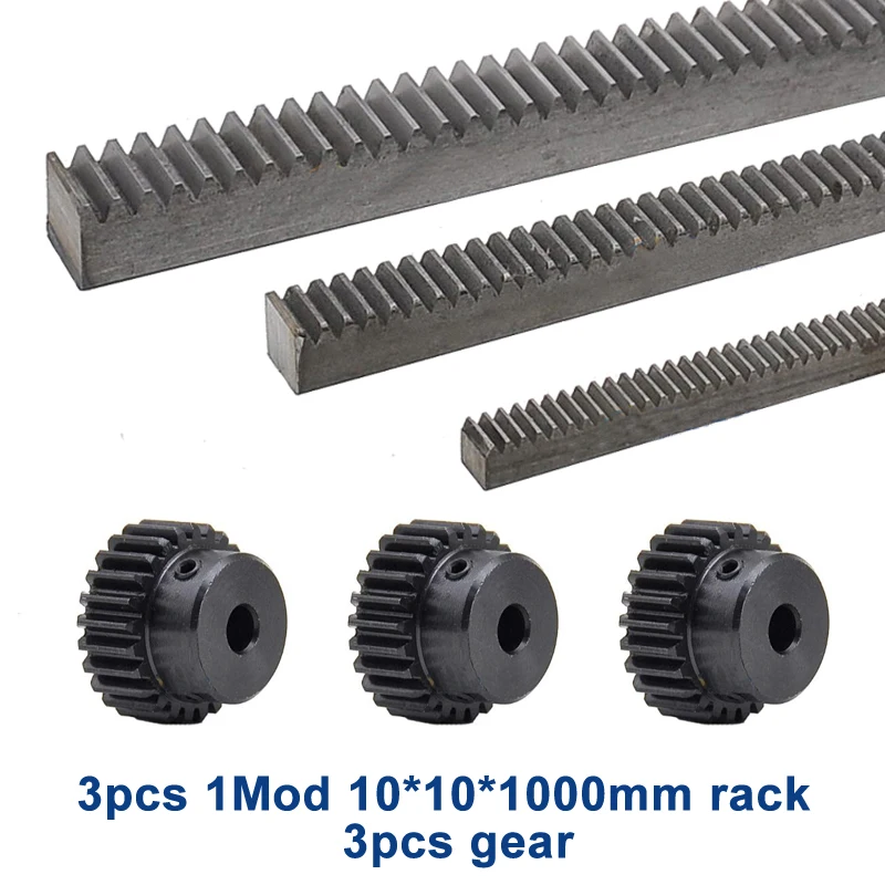 3Pcs/lot 1Mod 1 Modulus High Precision Gear Rack steel 10*10*1000mm ...