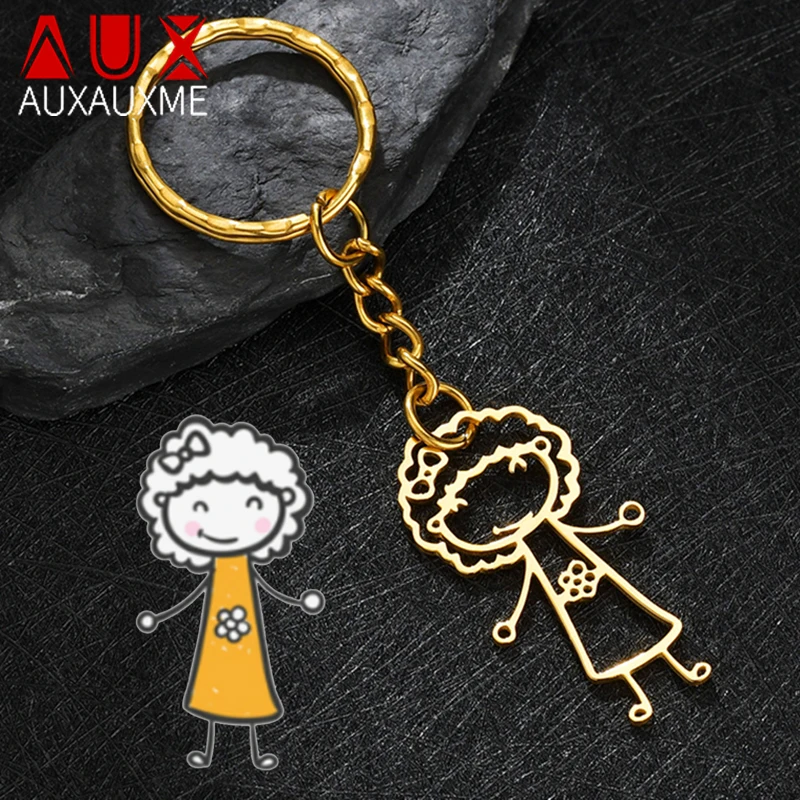 Auxauxme Customized Children's Drawing Keychain Stainless Steel Kid's ...
