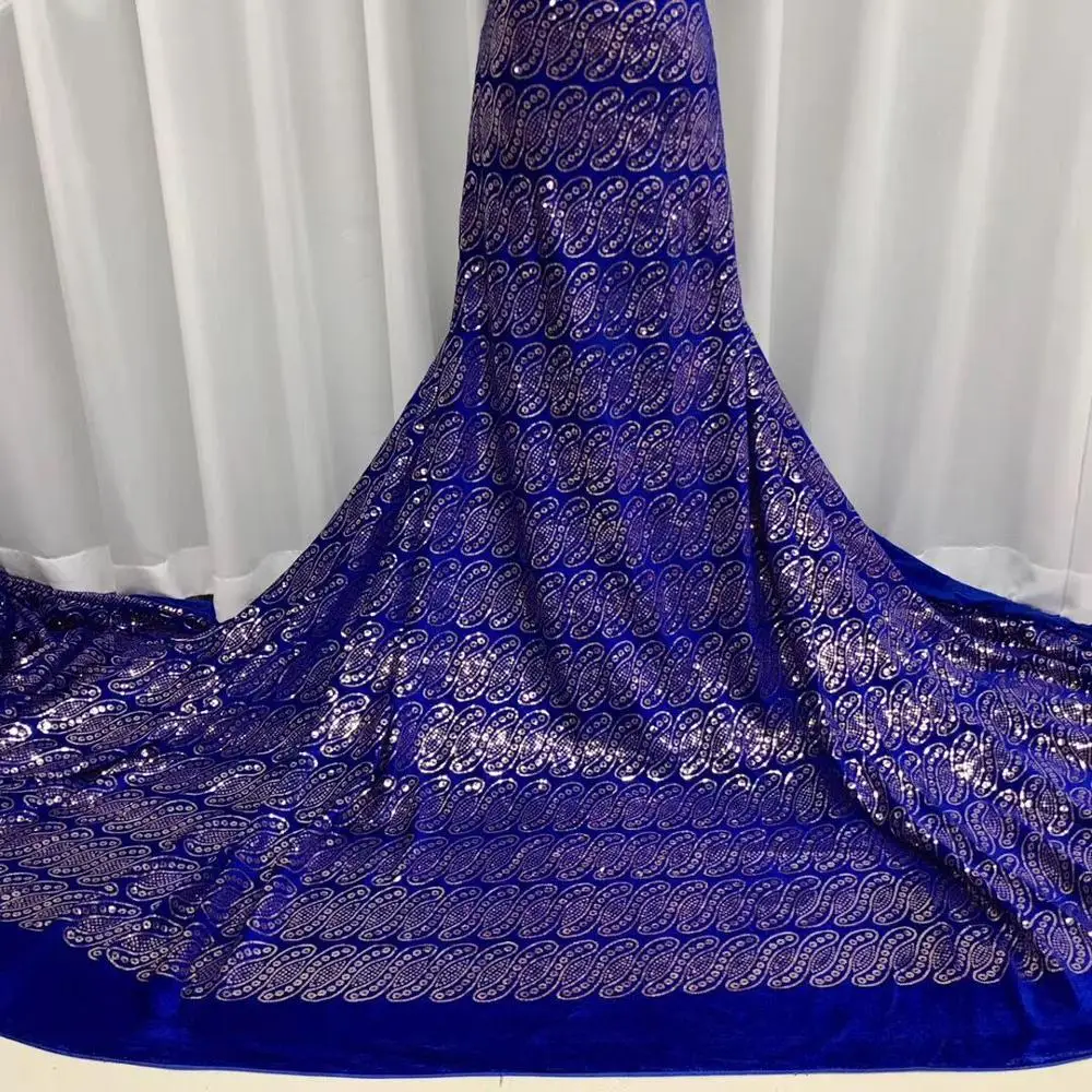Blue African French Velvet Lace Fabric With Sequins High Quality ...