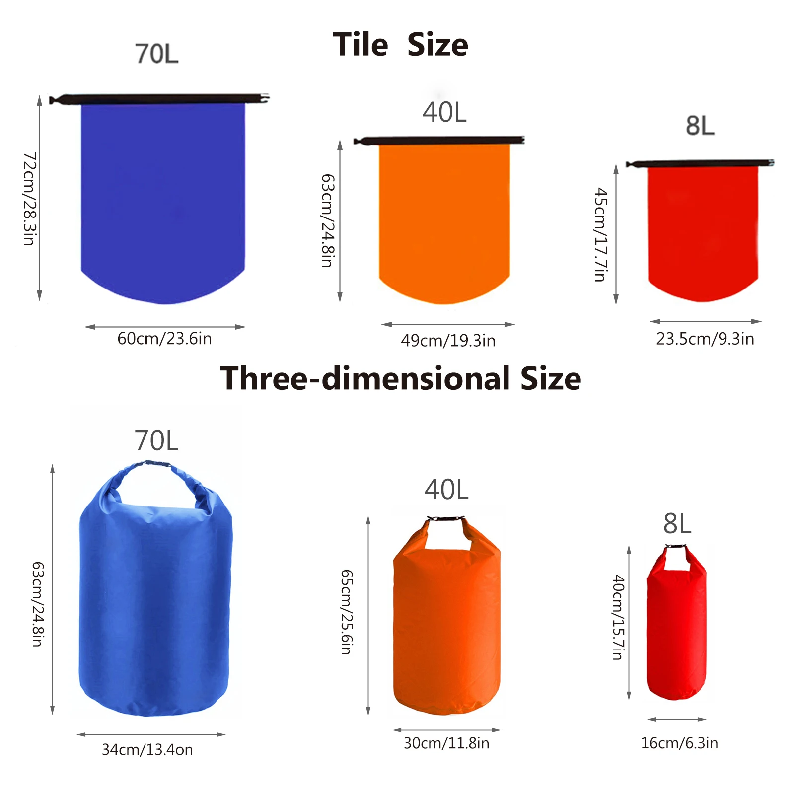 3pcs/set 8/40/70L Compression Storage Waterproof Dry Bags – Outdoor ...