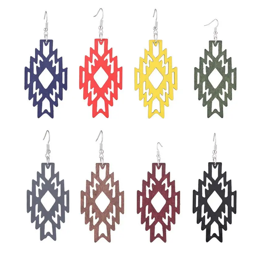 8-color-Option-Laser-Cut-Wood-Aztec-Drop-Earrings-Western-Red-Yellow ...