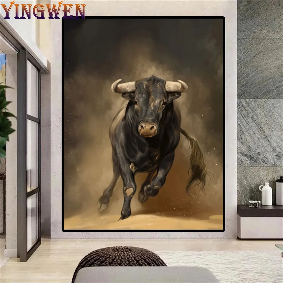 5d-Diy-Cow-Diamond-Painting-Running-A-Bull-In-The-Sand-Mosaic-Animal ...